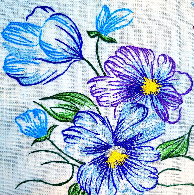 Pansies Machine Embroidery Design Sketch Machine Embroidery - Etsy