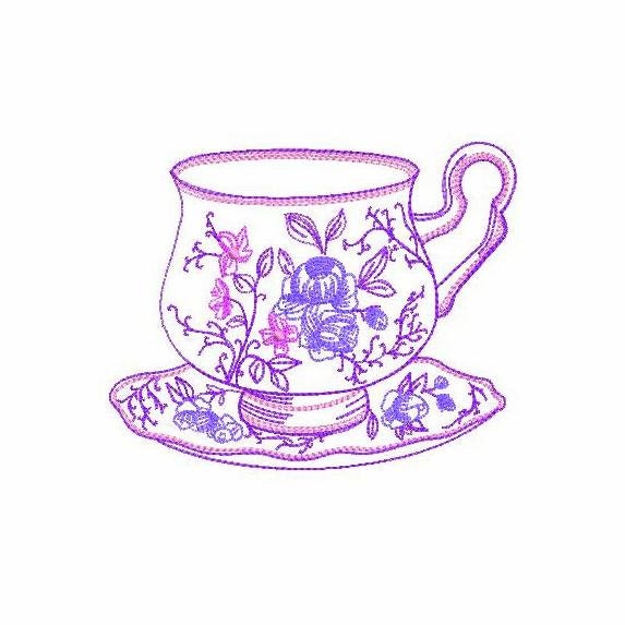 Tea Cup Machine Embroidery Design Sketch Machine Embroidery - Etsy