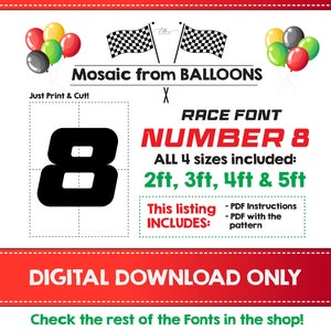 Number 8 RACE Font, Balloon Mosaic Template, Mosaic Number 8 Template ...