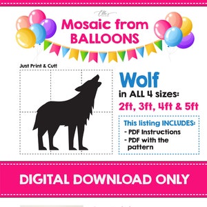 Wolf From Balloons, Wolf Mosaic Template, Prop Birthday Ideas, Woodland ...