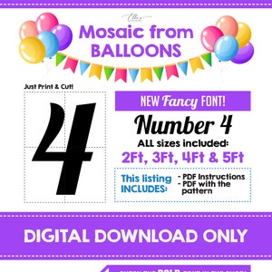 FANCY Number 4, Balloon Mosaic Template, Number Four, Mosaic Number Template, Mosaic Numbers ...