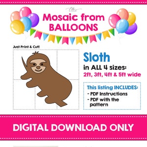 Sloth From Balloons, Mosaic From Balloons, Safari Mosaic Template Decor ...