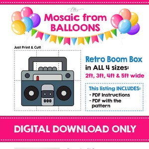 Retro Boombox Mosaic From Balloons, Boom Box Mosaic Template, Retro ...