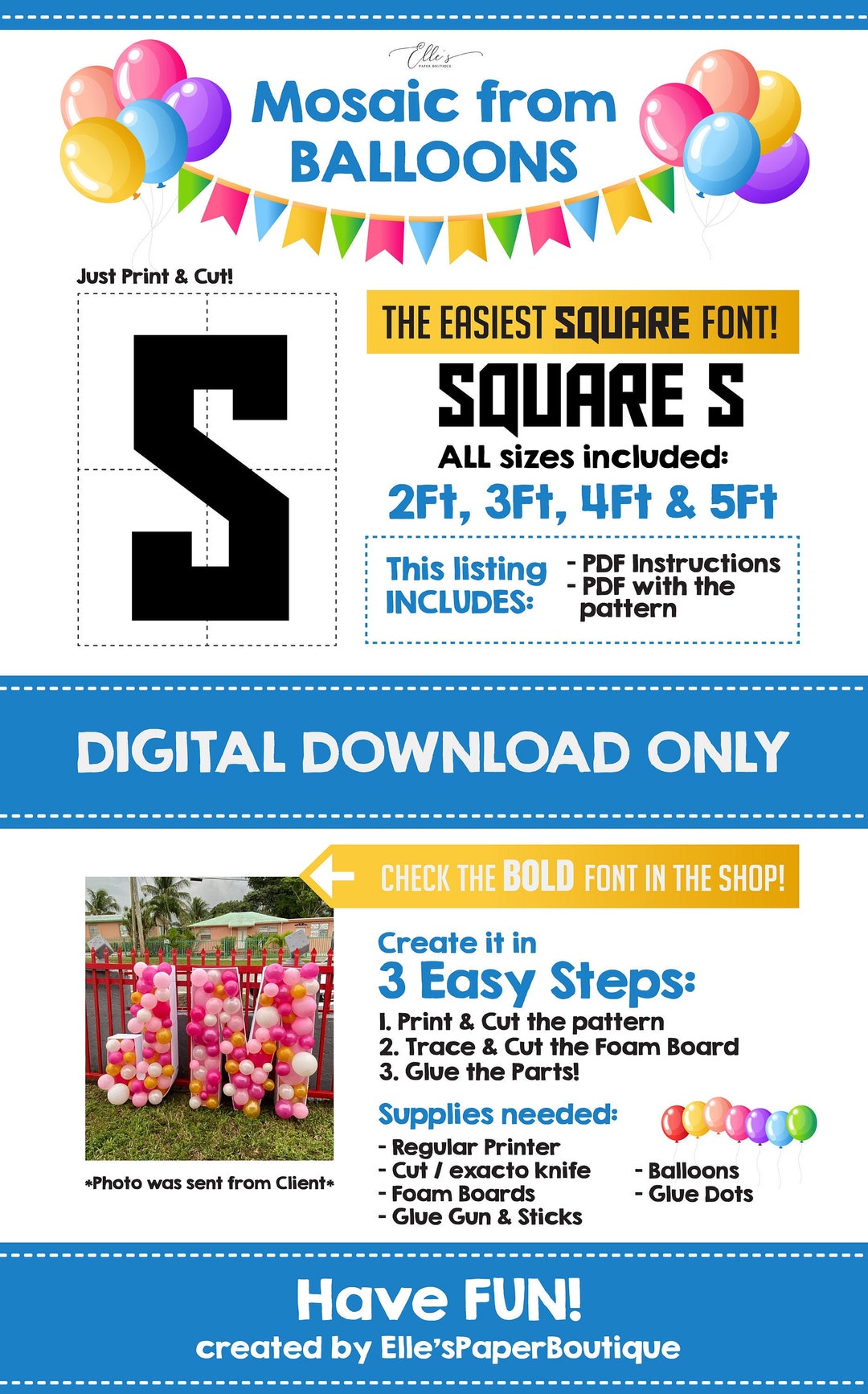 Mosaic Letter S - Square Font, Mosaic From Balloons, Wood Marquee ...