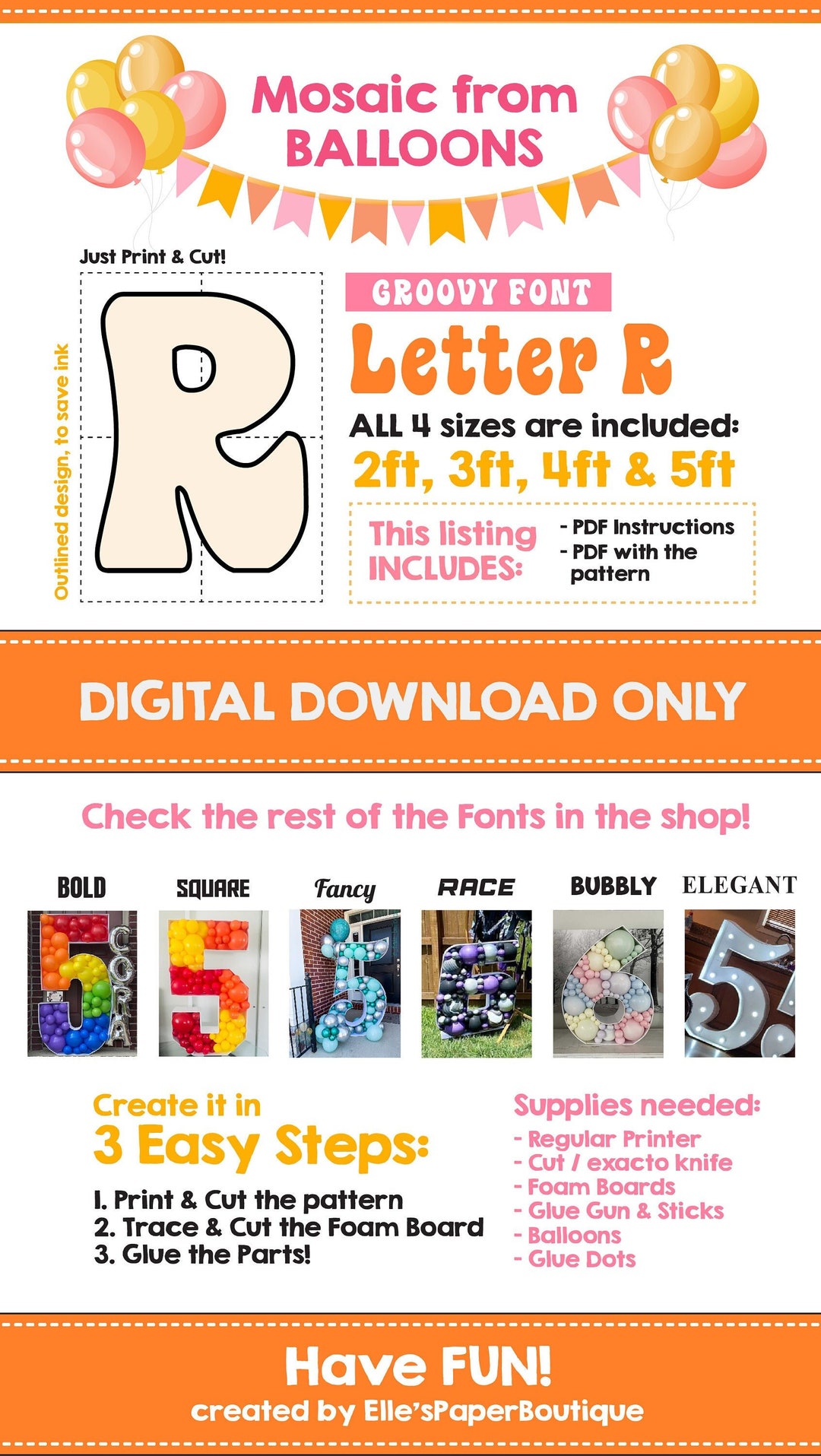 GROOVY Mosaic Letter R - Groovy Font, Mosaic From Balloons, Groovy One ...