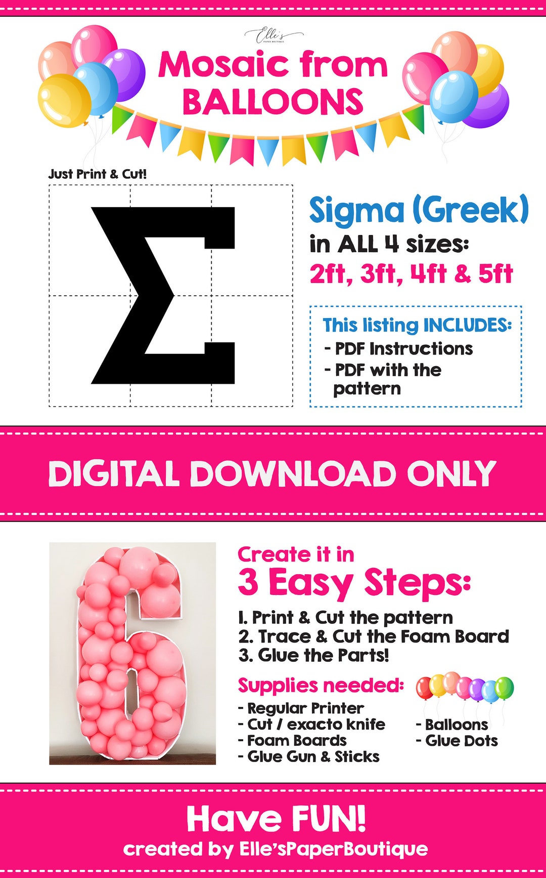 Sigma Mosaic Template, Σ, Greek Letters Mosaic From Balloons, Balloon ...