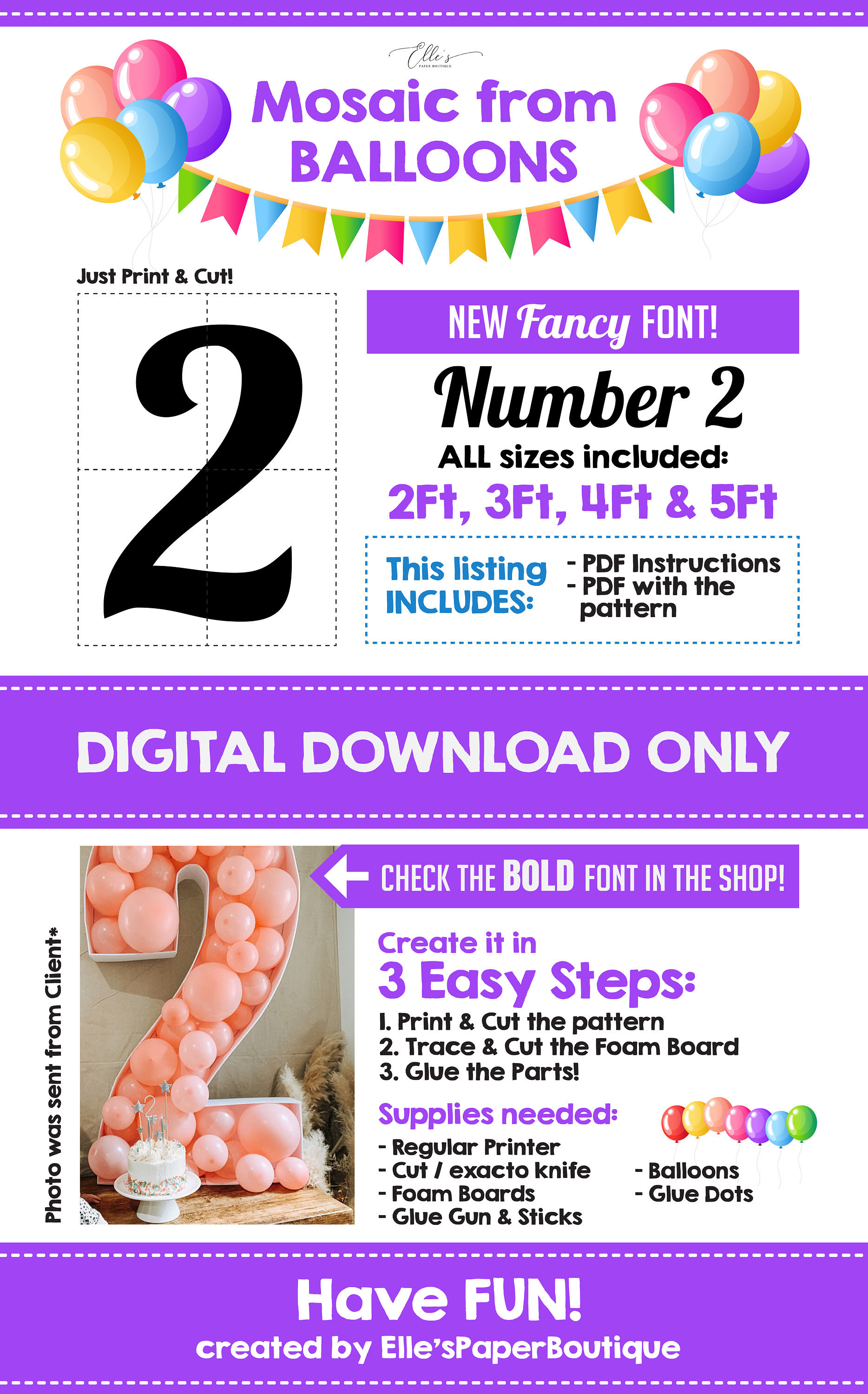 FANCY Number 2 Balloon Mosaic Template Number Two Mosaic - Etsy Hong Kong