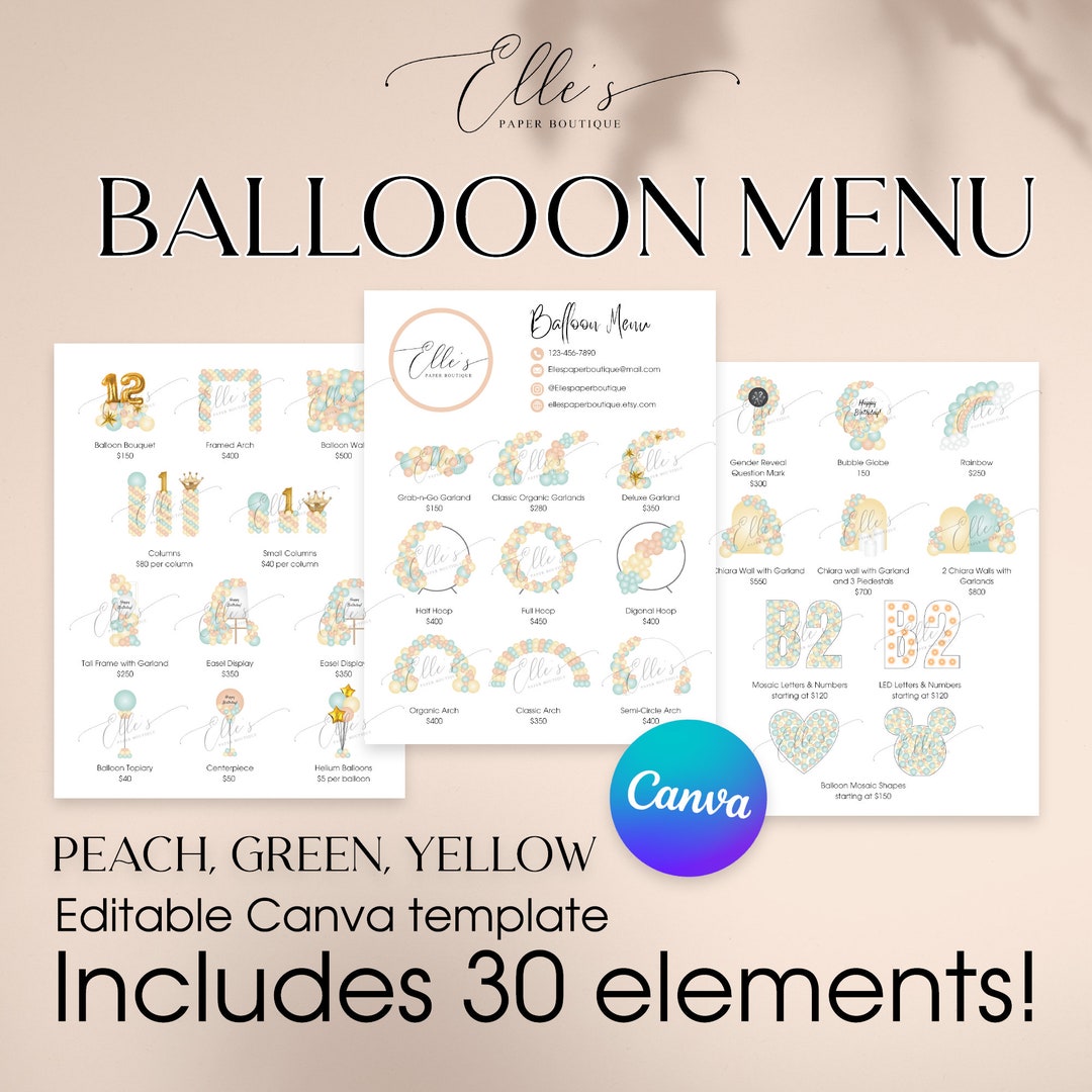 CANVA Balloon Menu, Pastel Colors Editable Balloon Menu, Balloon ...