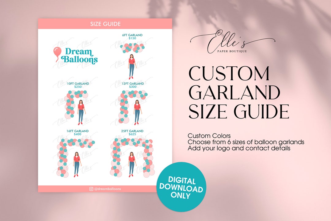 Balloon Garlands Size Guide, Custom Balloon Price List, Balloon Price ...