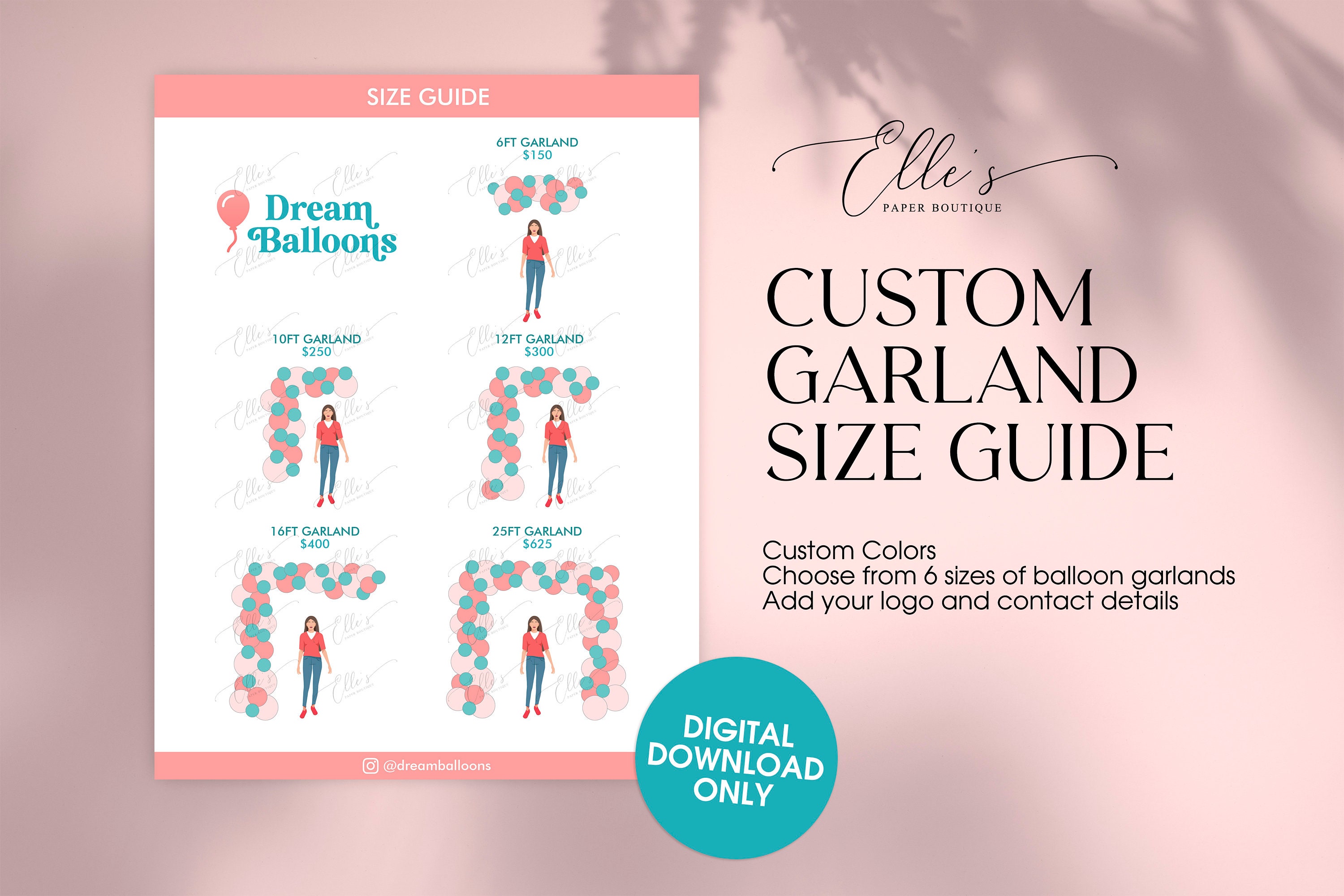 Balloon Garlands Size Guide, Custom Balloon Price List, Balloon Price ...