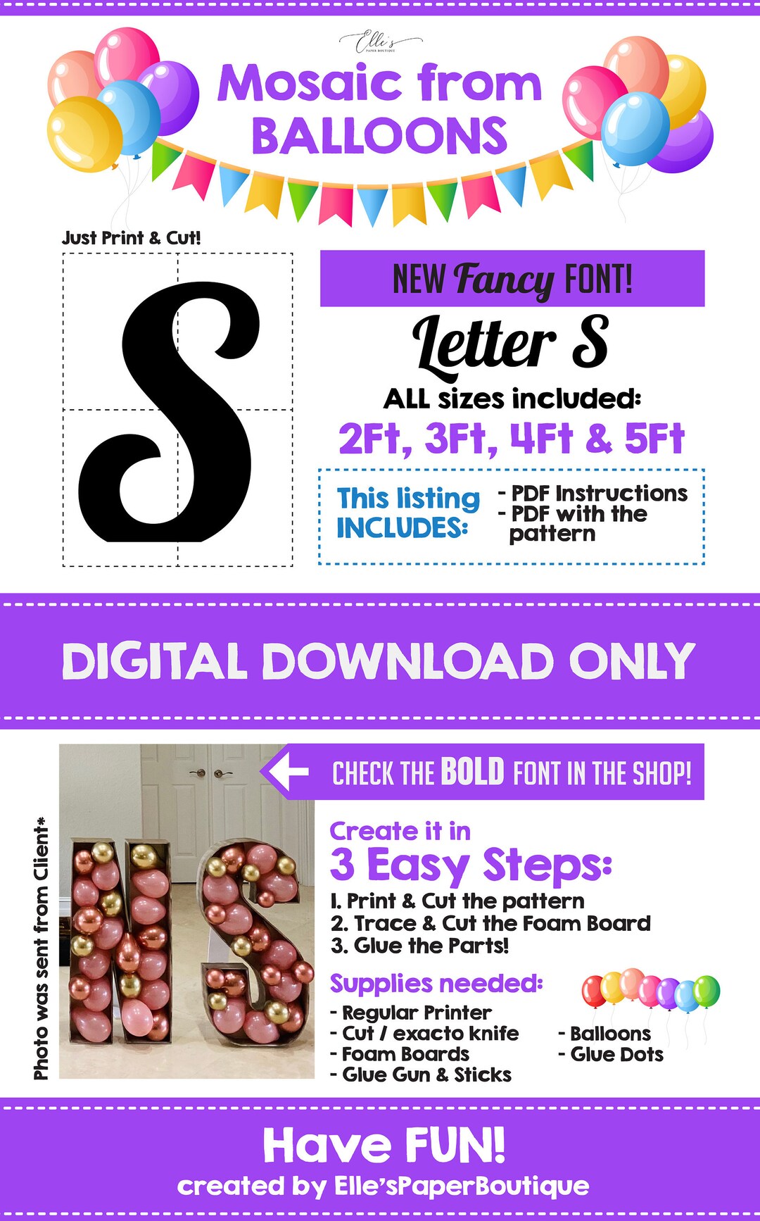 FANCY Mosaic Letter S, Mosaic From Balloons S, Mosaic Template From ...