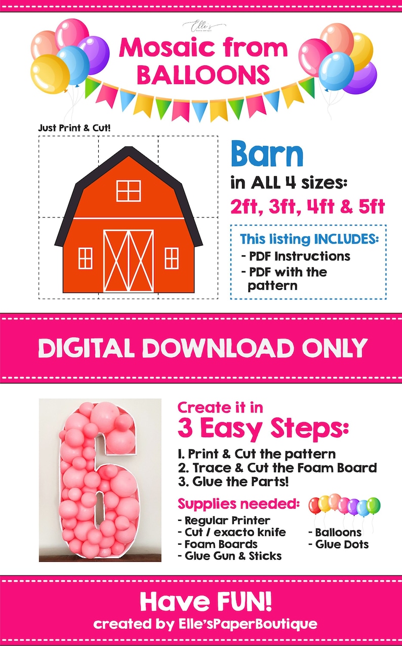 Barn Balloon Mosaic, Farm Mosaic From Balloons, Barn Balloon Mosaic ...