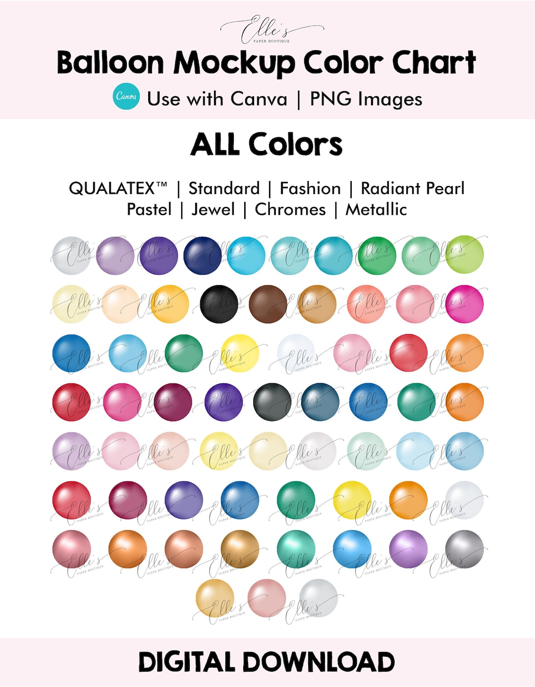 Qualatex ALL Colors, Balloon Mockup Color Chart, BUNDLE Balloon Mockup ...