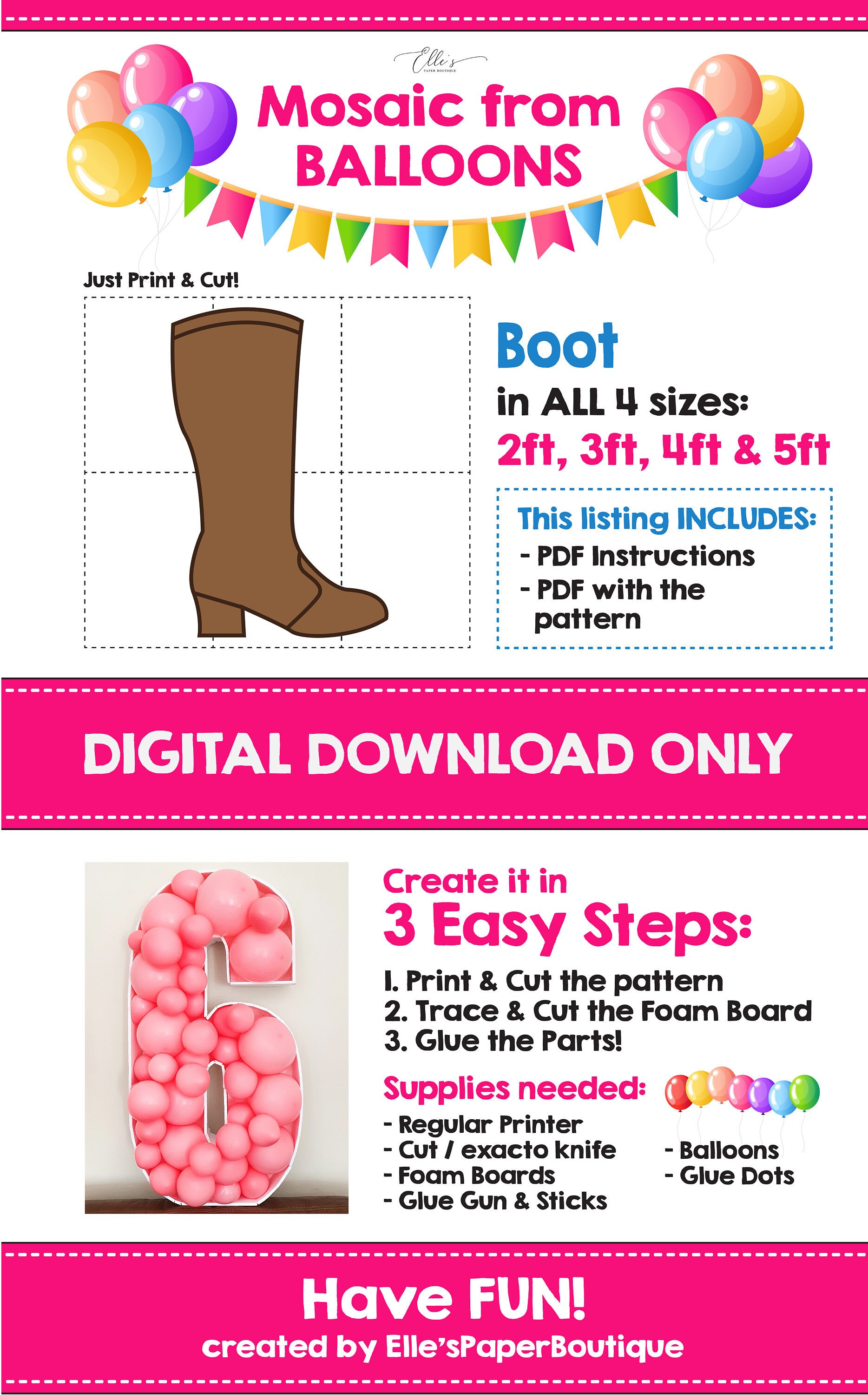 Boots From Balloons Cowboy Boot Mosaic From Balloons Cowgirl | Etsy