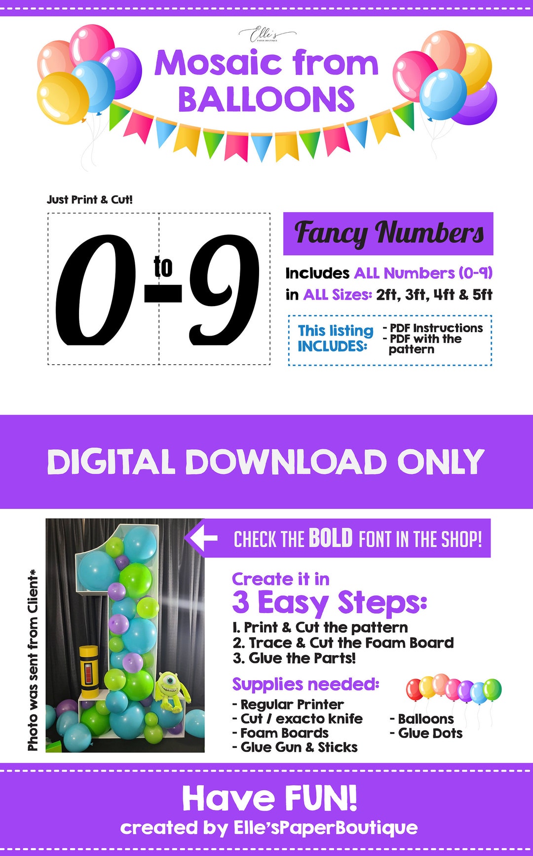 FANCY Numbers Mosaic From Balloons Numbers, All Sizes All Numbers, 2ft ...