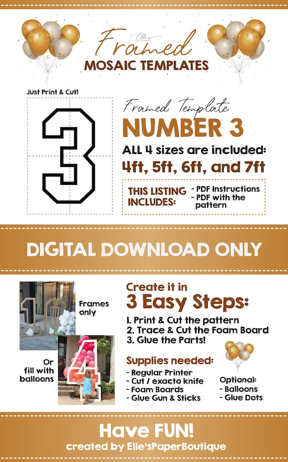 Framed Mosaic Template Frame Number 3 Mosaic Number 3 | Etsy