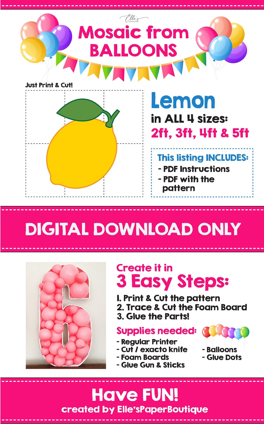Lemon Mosaic From Balloons, Summer Mosaic Template, Orange From ...