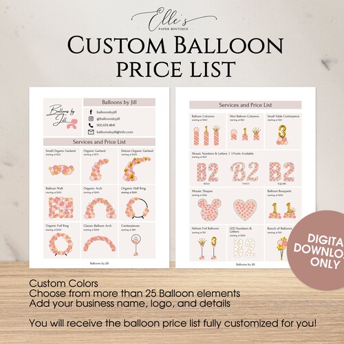 CUSTOM Balloon Price List Balloon Menu Balloon Price Guide - Etsy