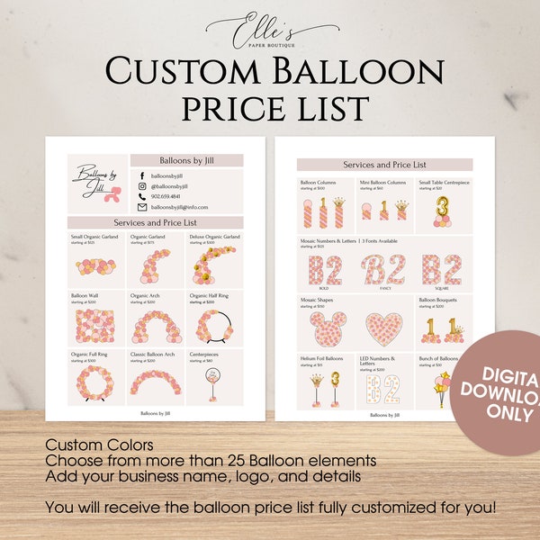 Balloon Price Sheet - Etsy
