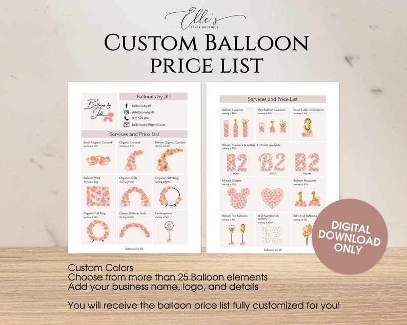 CUSTOM Balloon Menu, Balloon Price List, Balloon Price Guide, DIGITAL ...