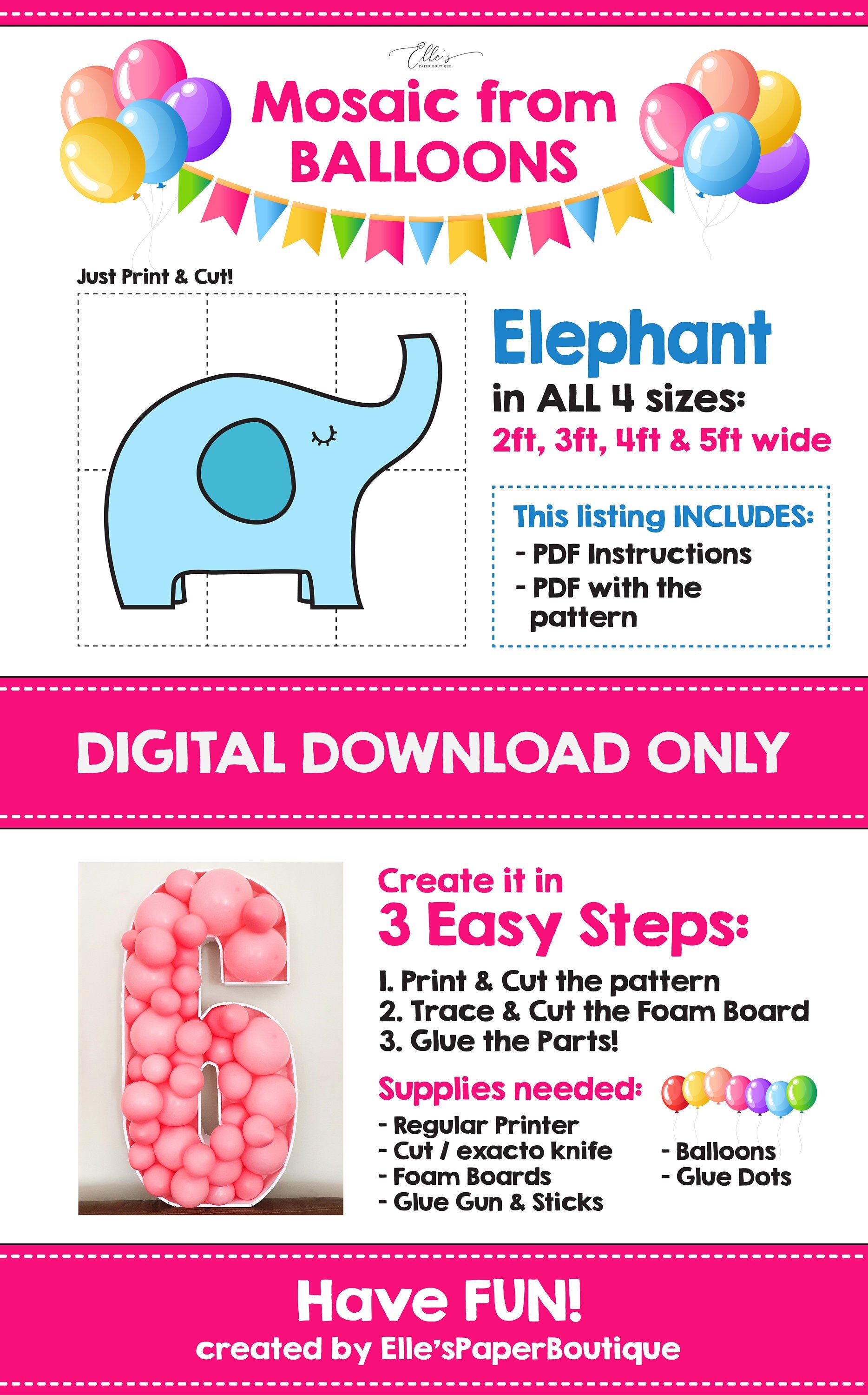 Elephant From Balloons, Mosaic From Balloons, Elephant Mosaic Balloons ...