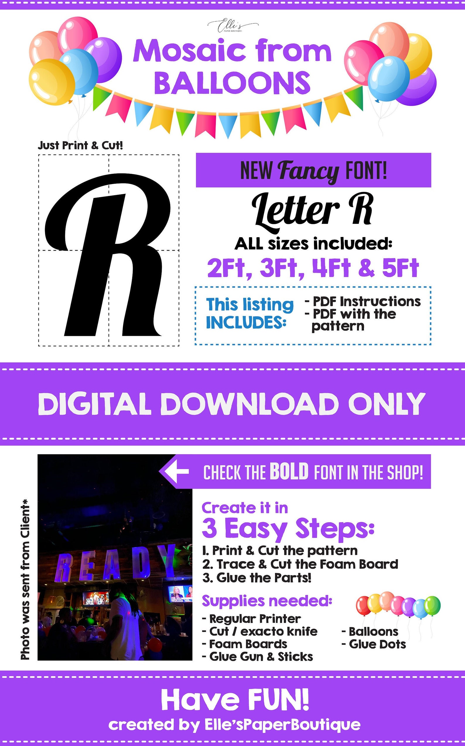 FANCY Mosaic Letter R Mosaic From Balloons R Mosaic Template | Etsy