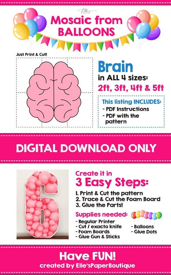 Brain Balloon Mosaic Template Brain Mosaic From Balloons - Etsy