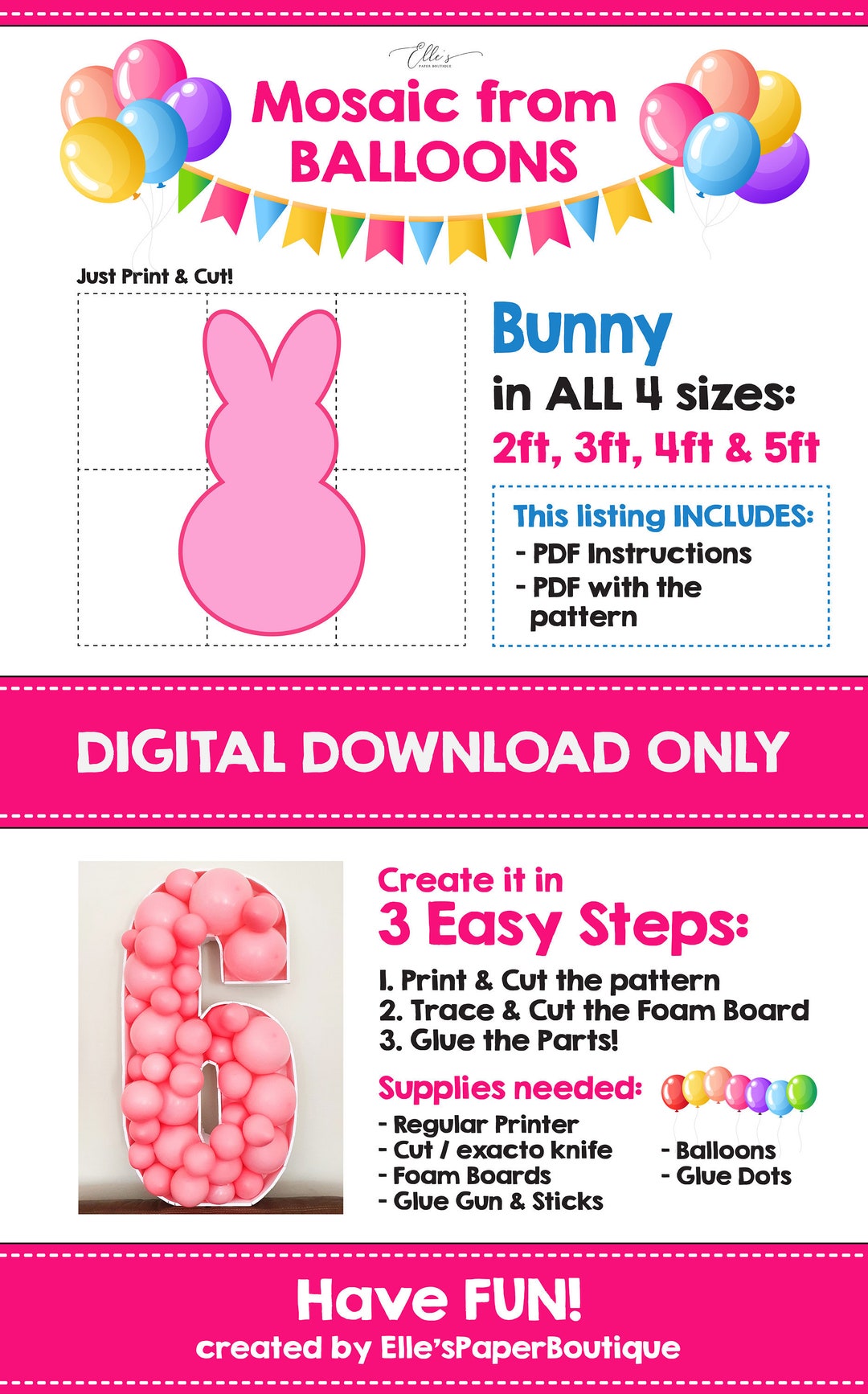 Easter Bunny Mosaic From Balloons, Mosaic From Balloons, Rabbit, Peeps ...