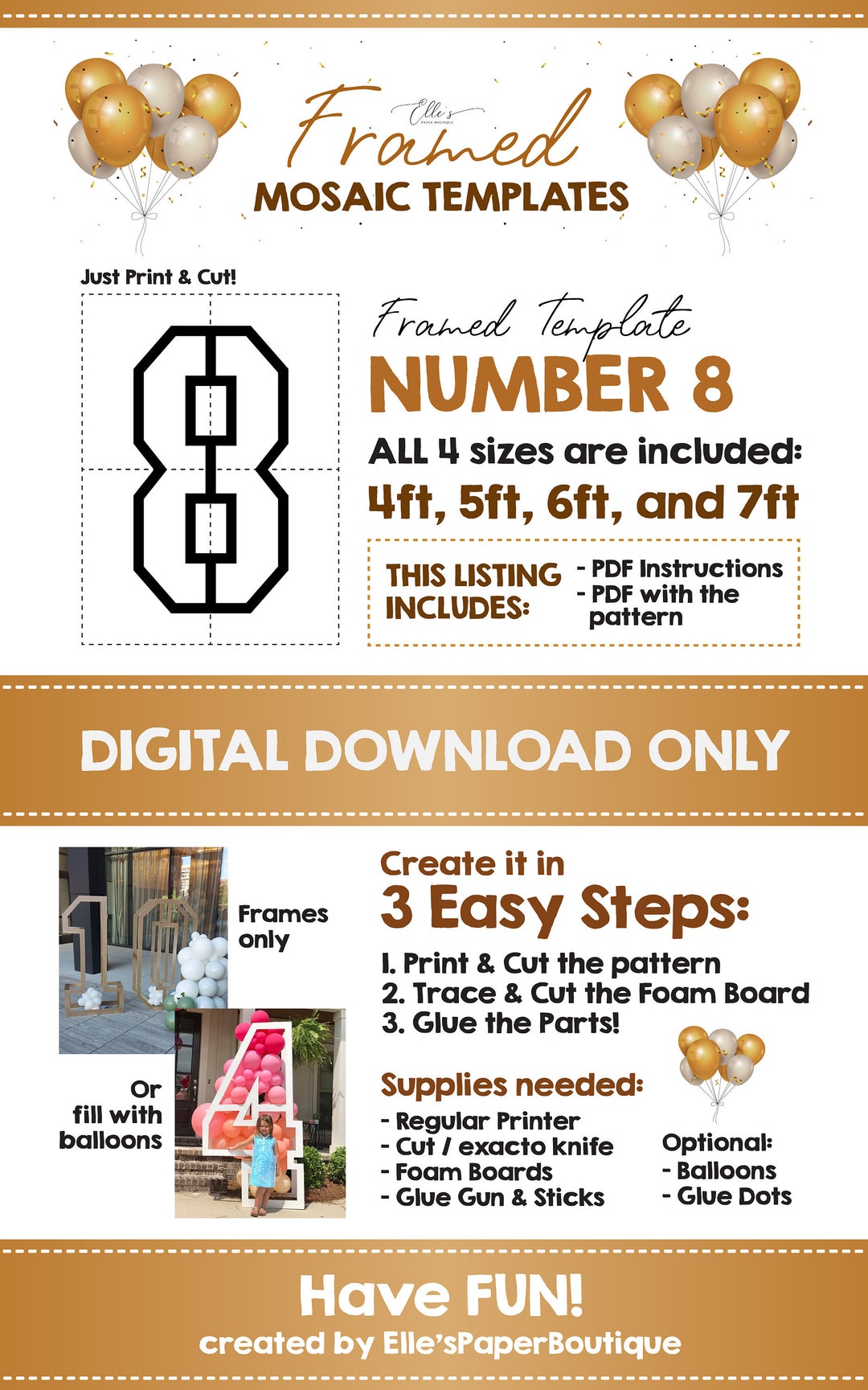 Framed Mosaic Template, Frame Number 8, Mosaic Number 8, Framed Numbers ...