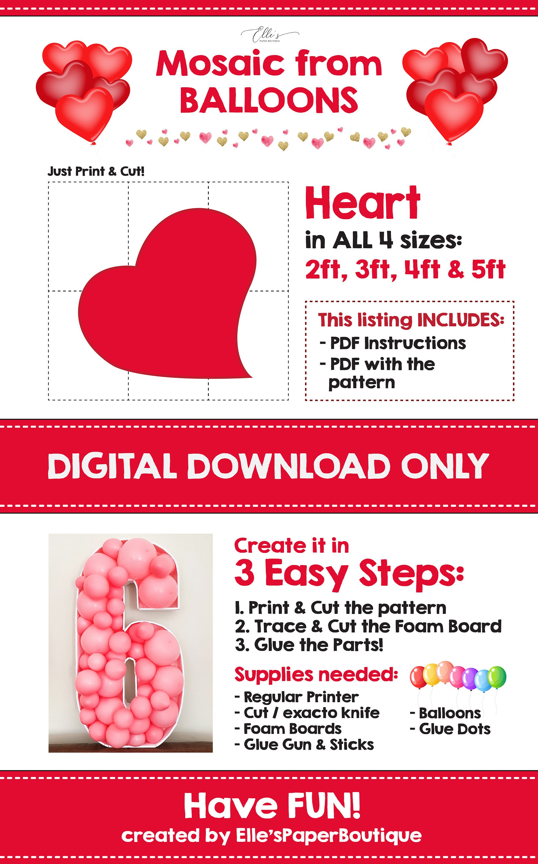 Heart Mosaic Template Mother's Day Gift Heart From | Etsy