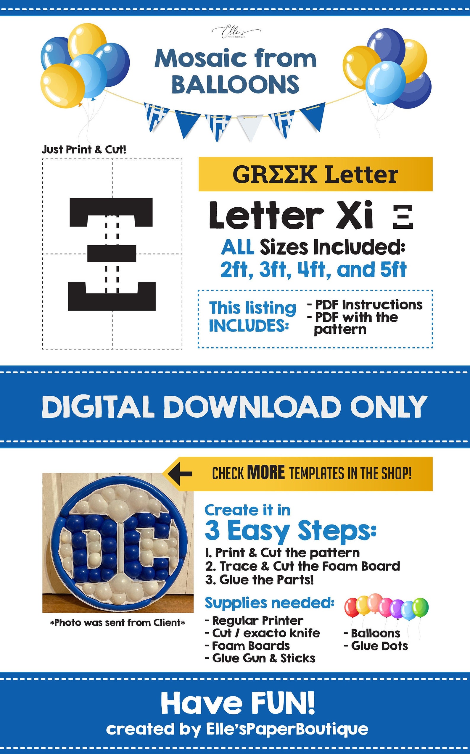 Greek Letter Xi Ξ, Balloon Mosaic Template, Ξ, Greek Letters Mosaic ...