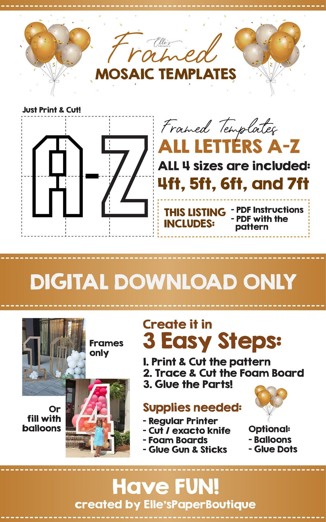 Framed Mosaic Alphabet Template, ALL Letters A-Z Bundle, Mosaic Letters ...