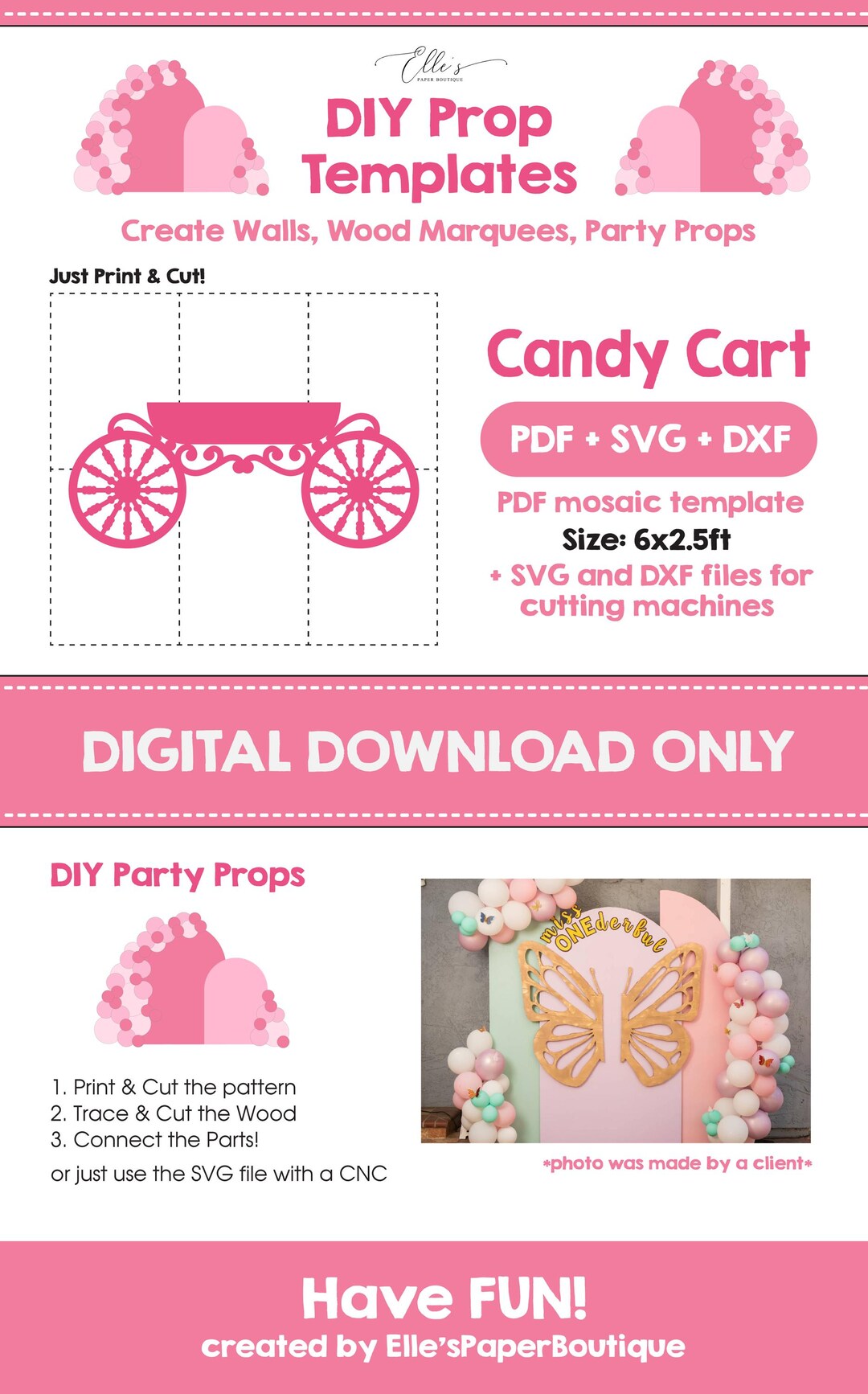 Candy Cart Prop Cut File SVG DXF and PDF Mosaic Templates, Princess ...