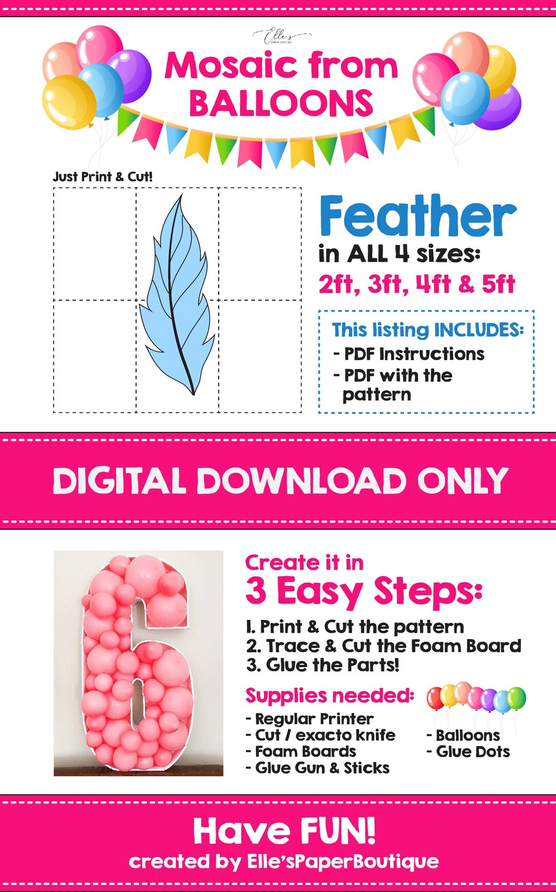 Feather Prop Mosaic Template, Feather From Balloons, Feather Prop ...