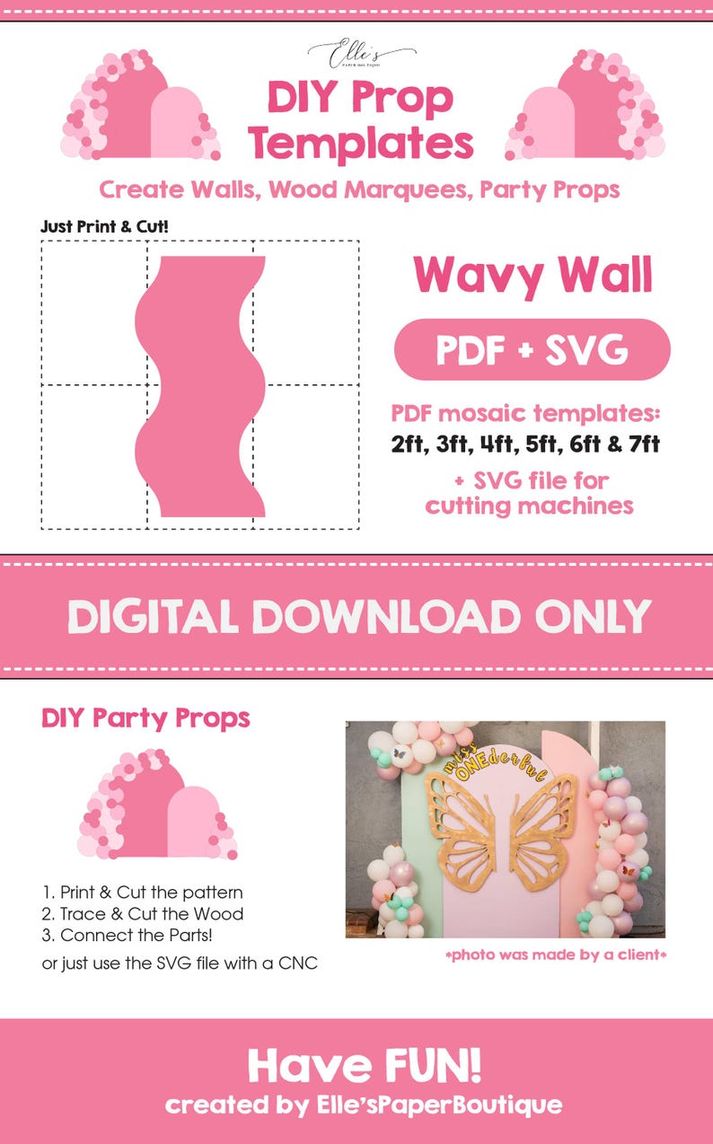 Wavy Wall Backdrop Template SVG Cut File and Mosaic Template Chiara ...
