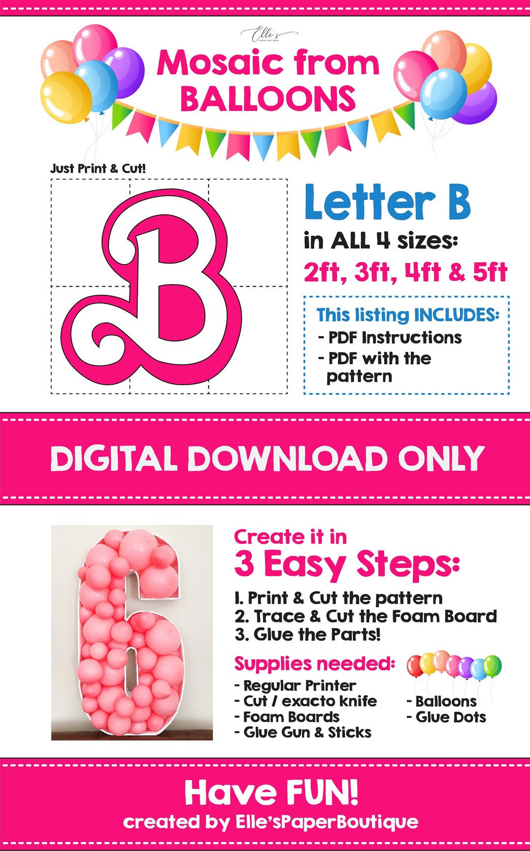 Mosaic Letter B, Mosaic From Balloons B, Girly Font, Mosaic Template ...