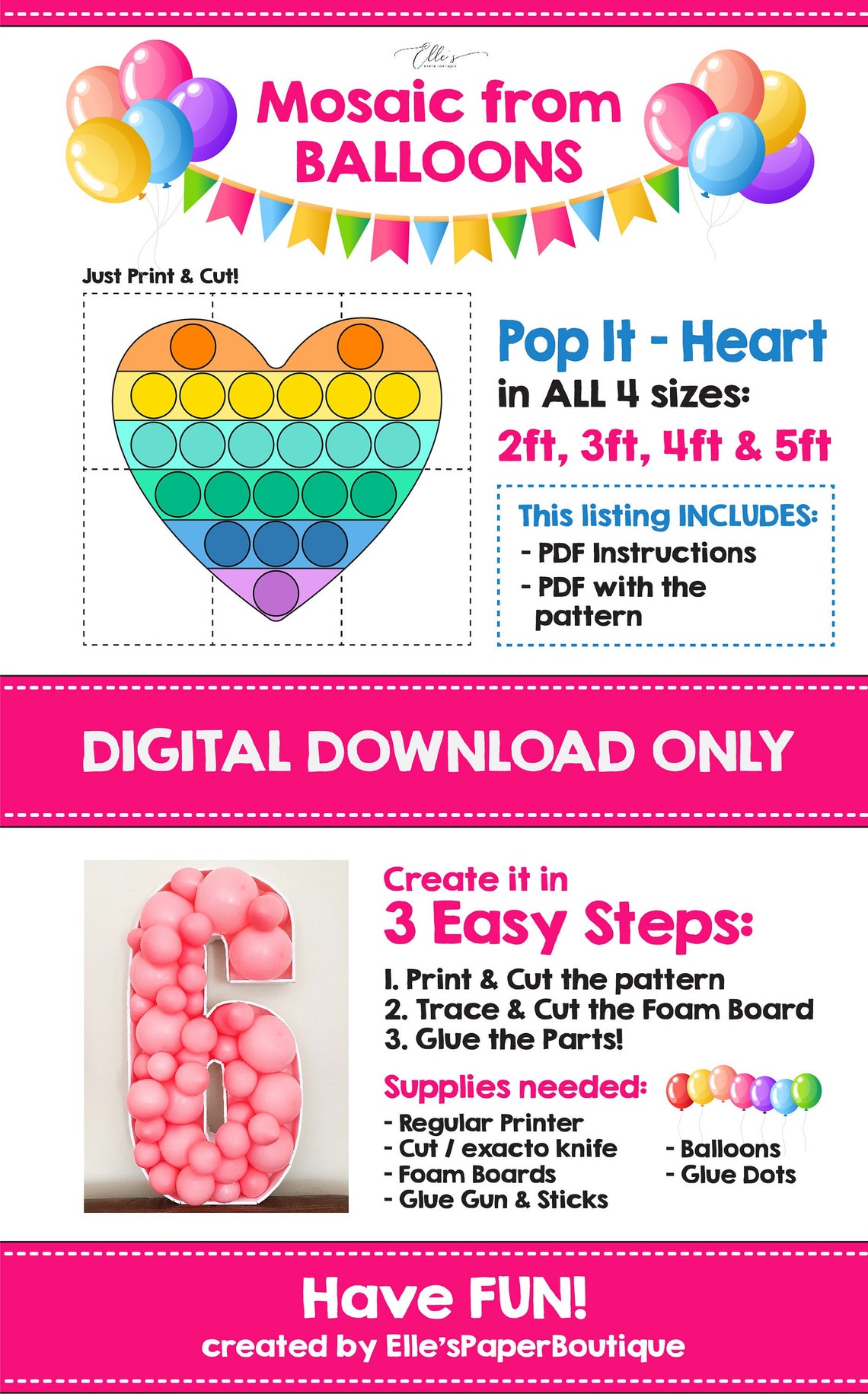 POP IT Heart Mosaic From Balloons Pop It Heart Mosaic | Etsy