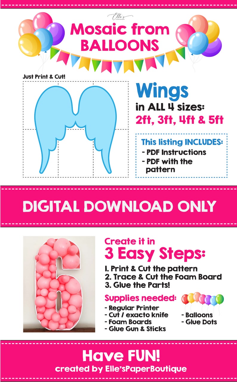 Angel Wings From Balloons Wings Mosaic From Balloons Wings | Etsy