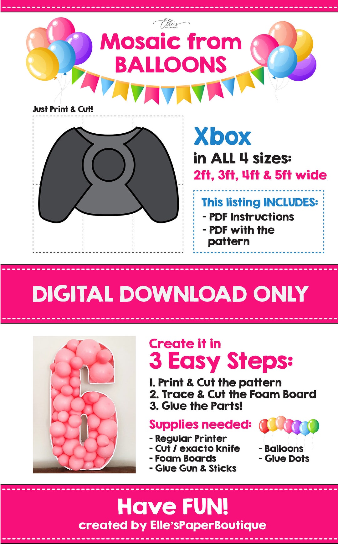 Xbox Controller From Balloons, Gamer Mosaic From Balloons, Xbox ...