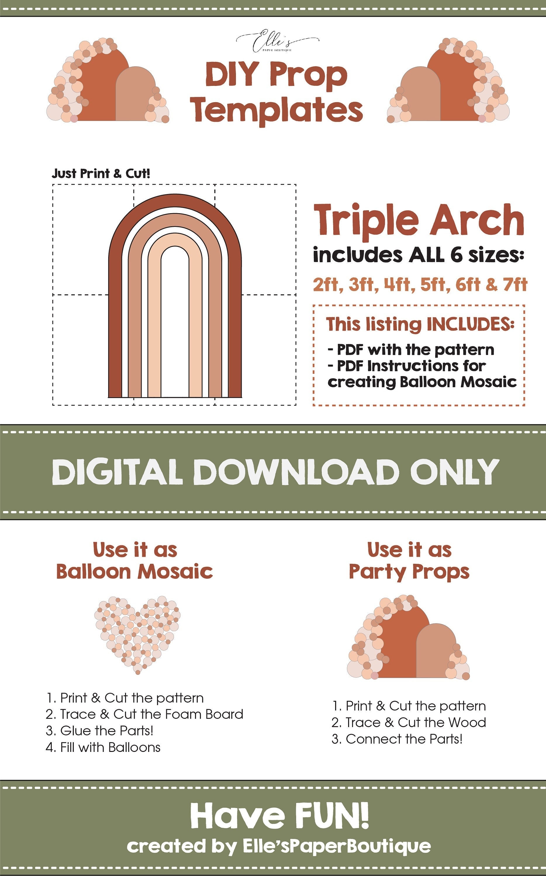 Triple Arch Prop Template, Wall Backdrop Template, Rainbow Arch Mosaic ...