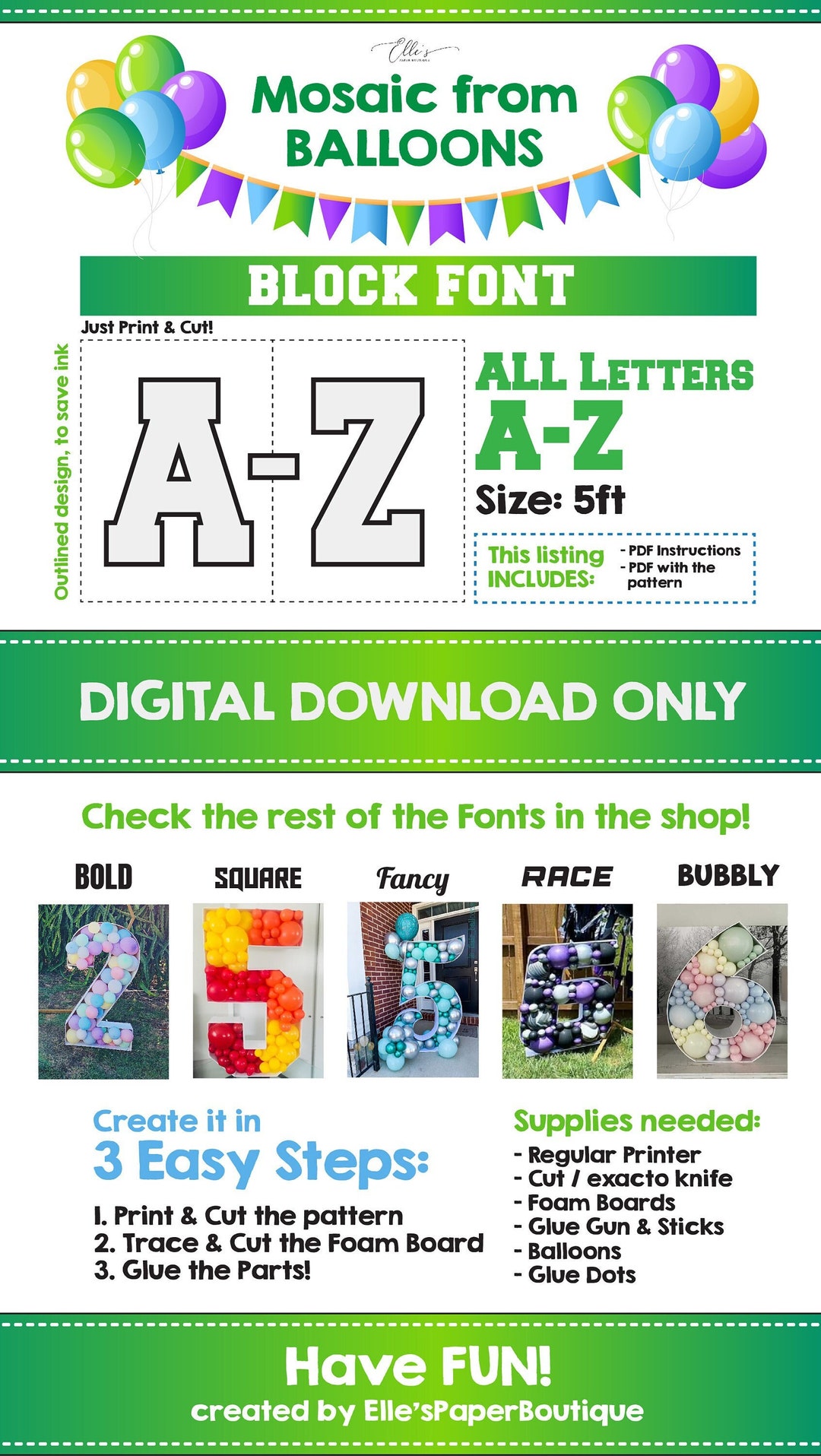 5ft Mosaic Letters BLOCK Font, 5ft All Letters, Mosaic Letters, BUNDLE ...