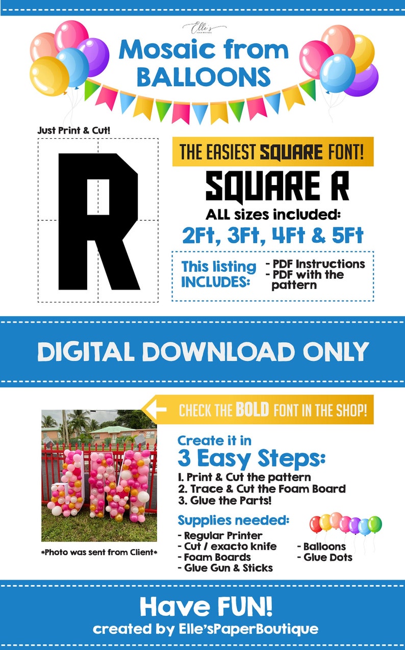 Mosaic Letter R Square Font Mosaic From Balloons Mosaic - Etsy