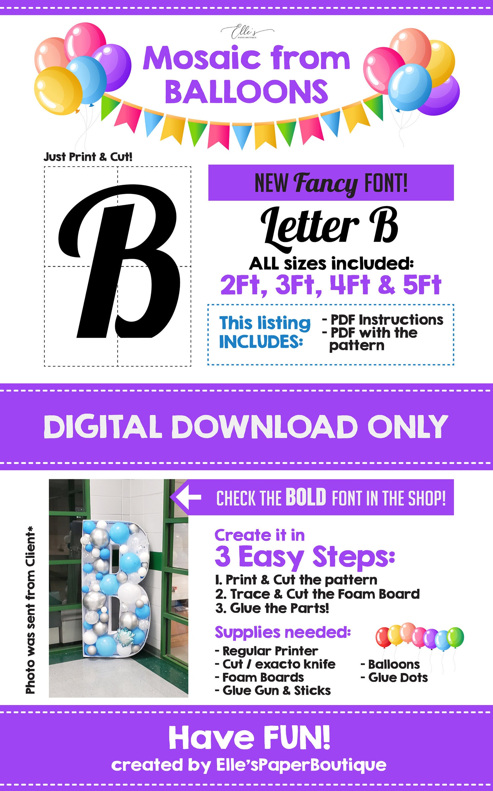 FANCY Mosaic Letter B Mosaic From Balloons B Mosaic Template - Etsy