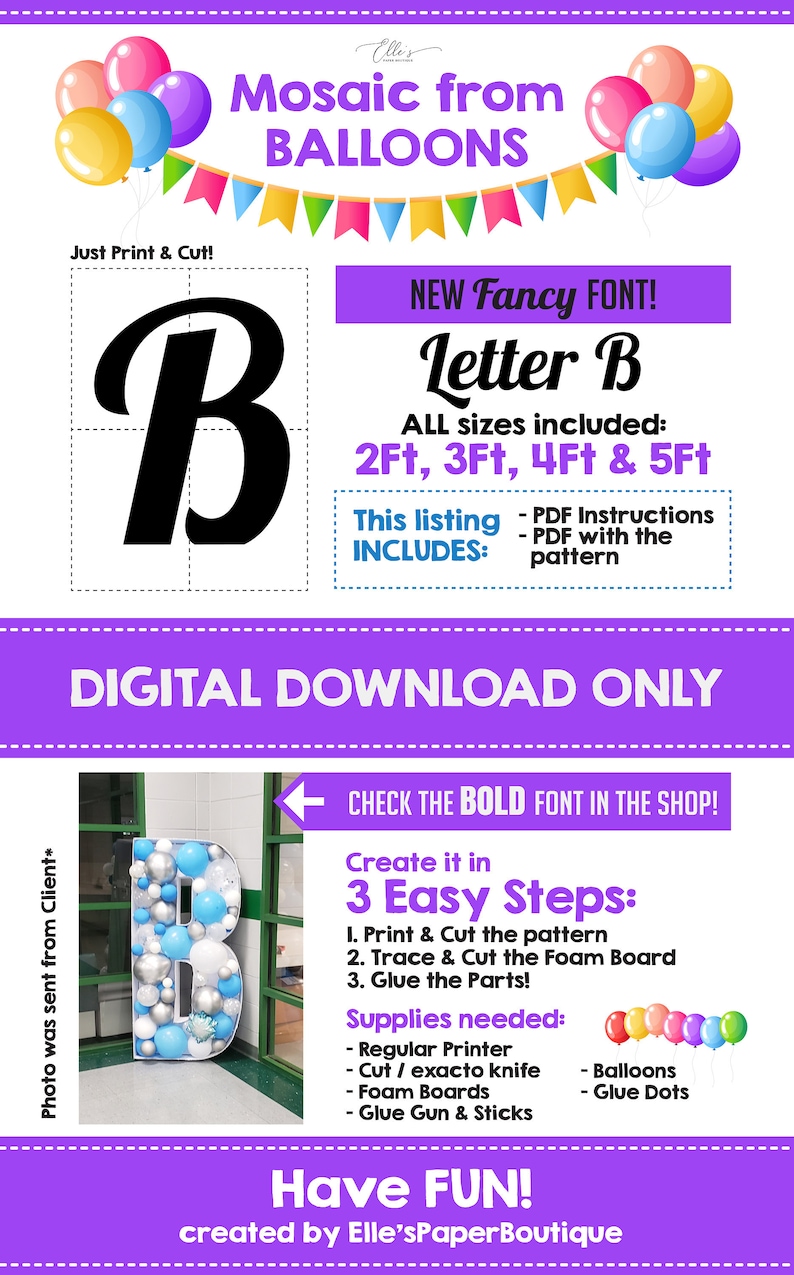FANCY Mosaic Letter B Mosaic From Balloons B Mosaic Template - Etsy