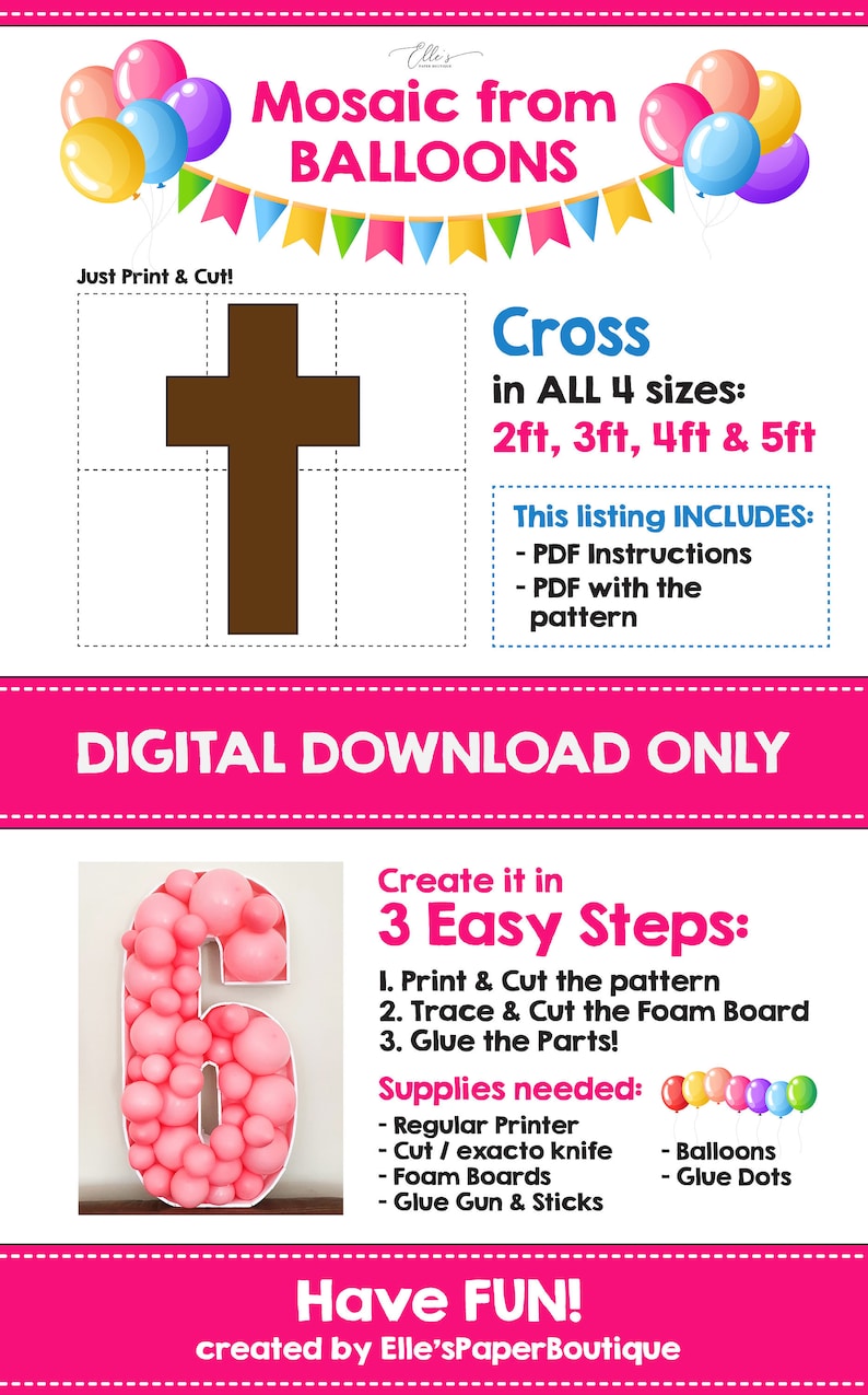 Cross From Balloons, Cross Mosaic From Balloons, Easter Mosaic Balloons ...