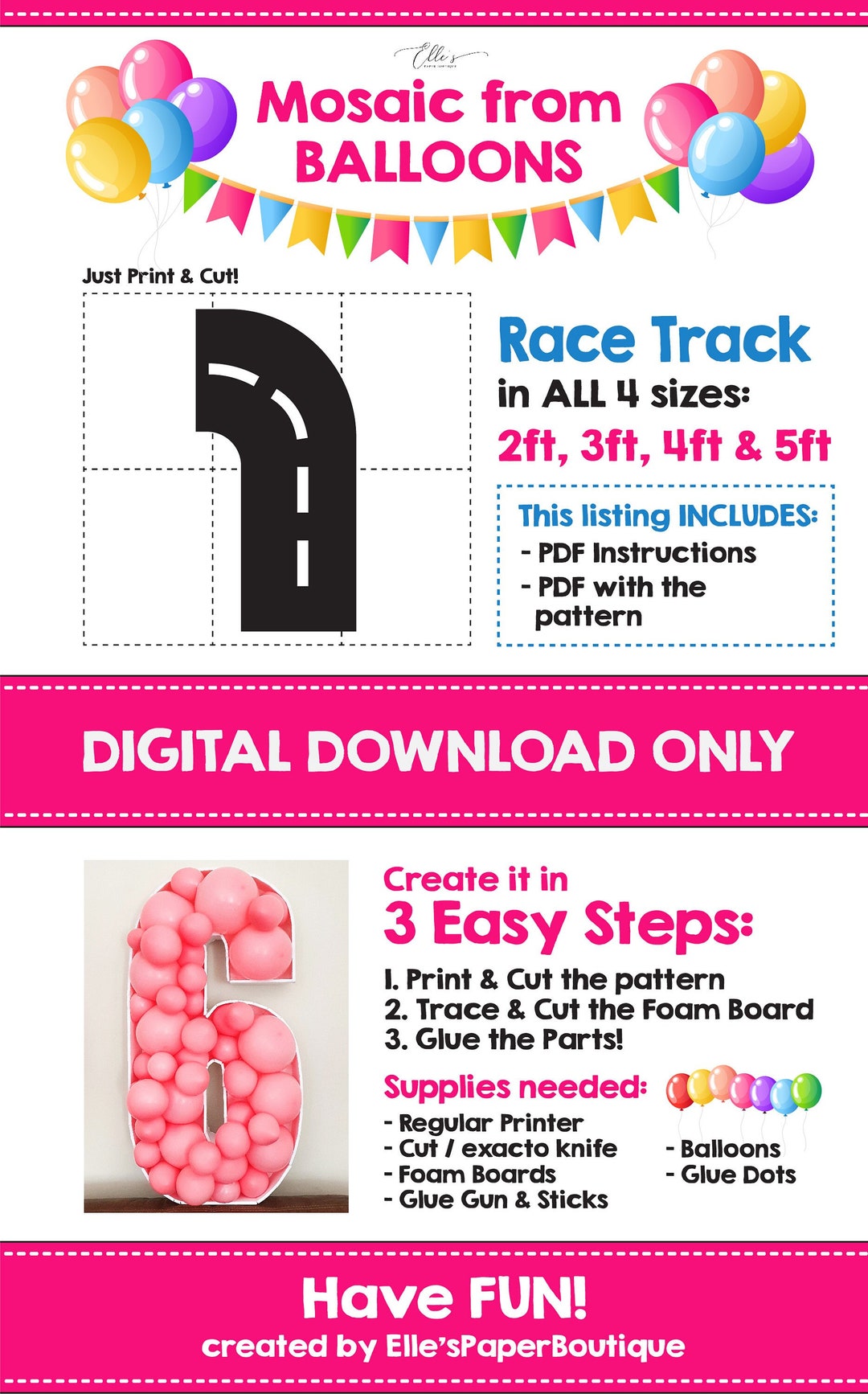 Race Track Template, Race Track Mosaic From Balloons, Two Fast Theme ...