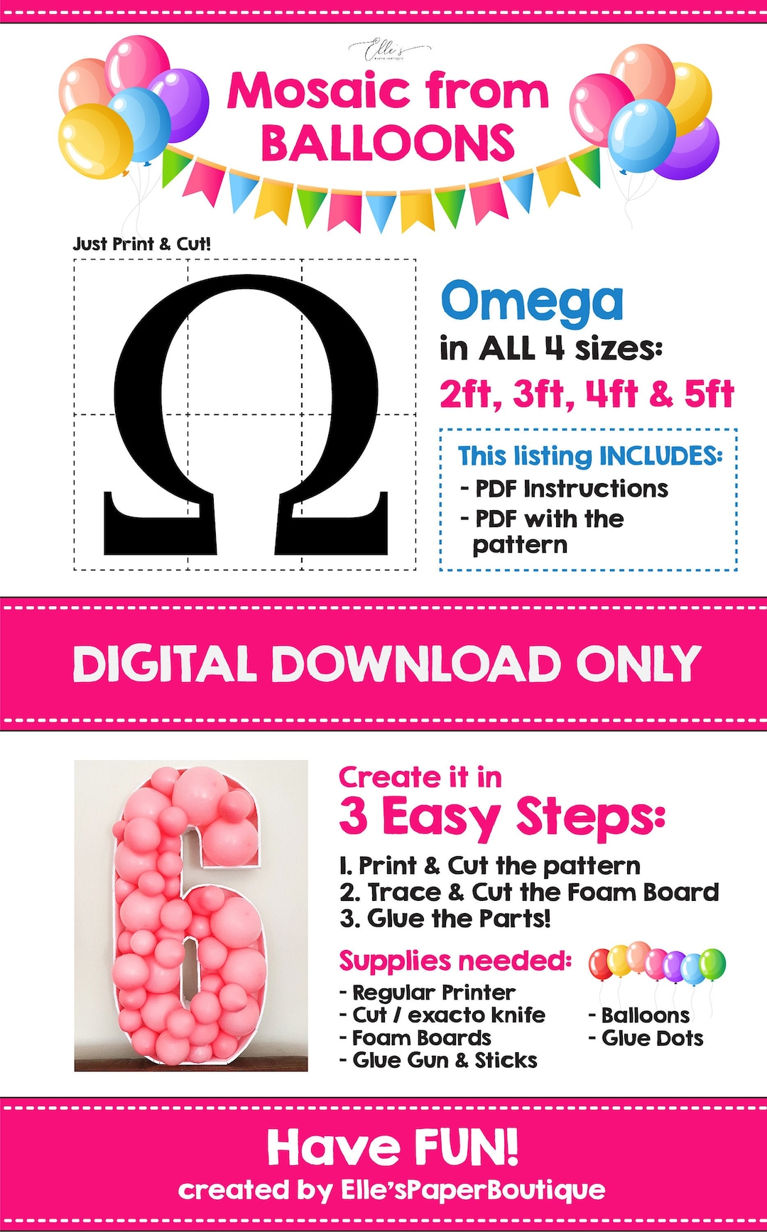 Omega Mosaic Template, Ω, Greek Letters Mosaic From Balloons, Sorority ...