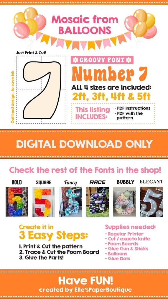 GROOVY Number 7 Groovy Birthday Balloon Mosaic Template - Etsy