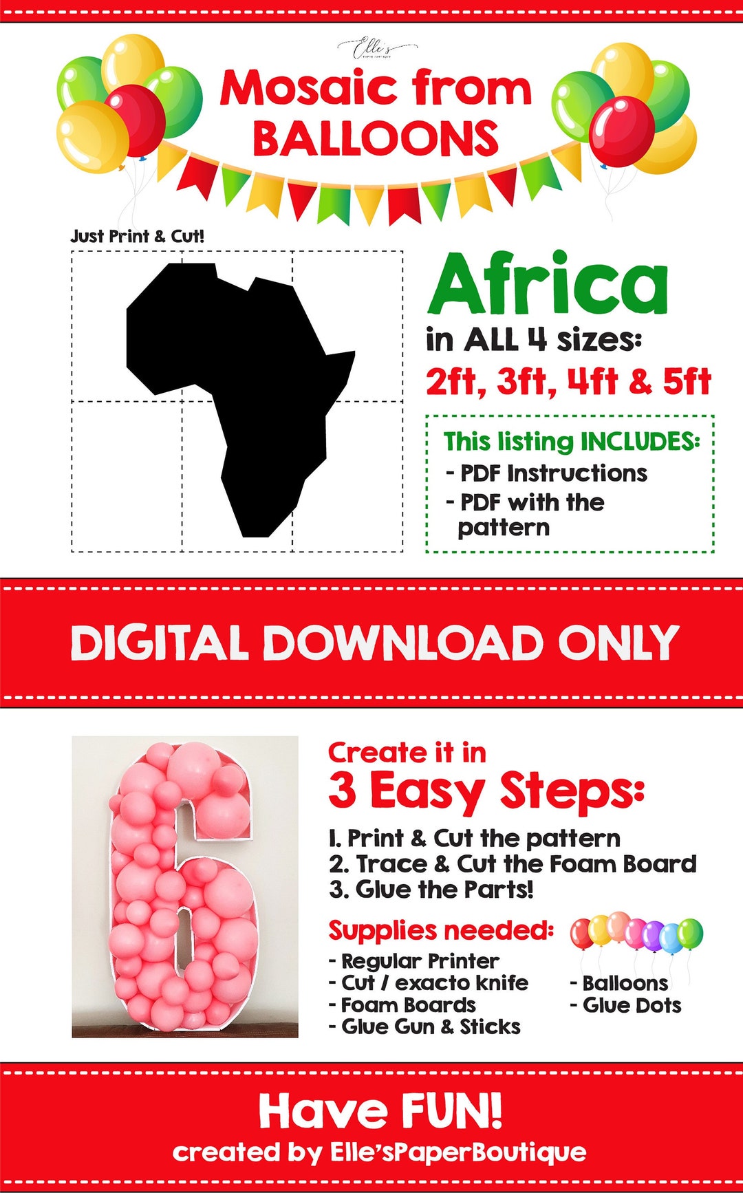 Juneteenth | Africa Mosaic From Balloons, Africa Mosaic Template ...