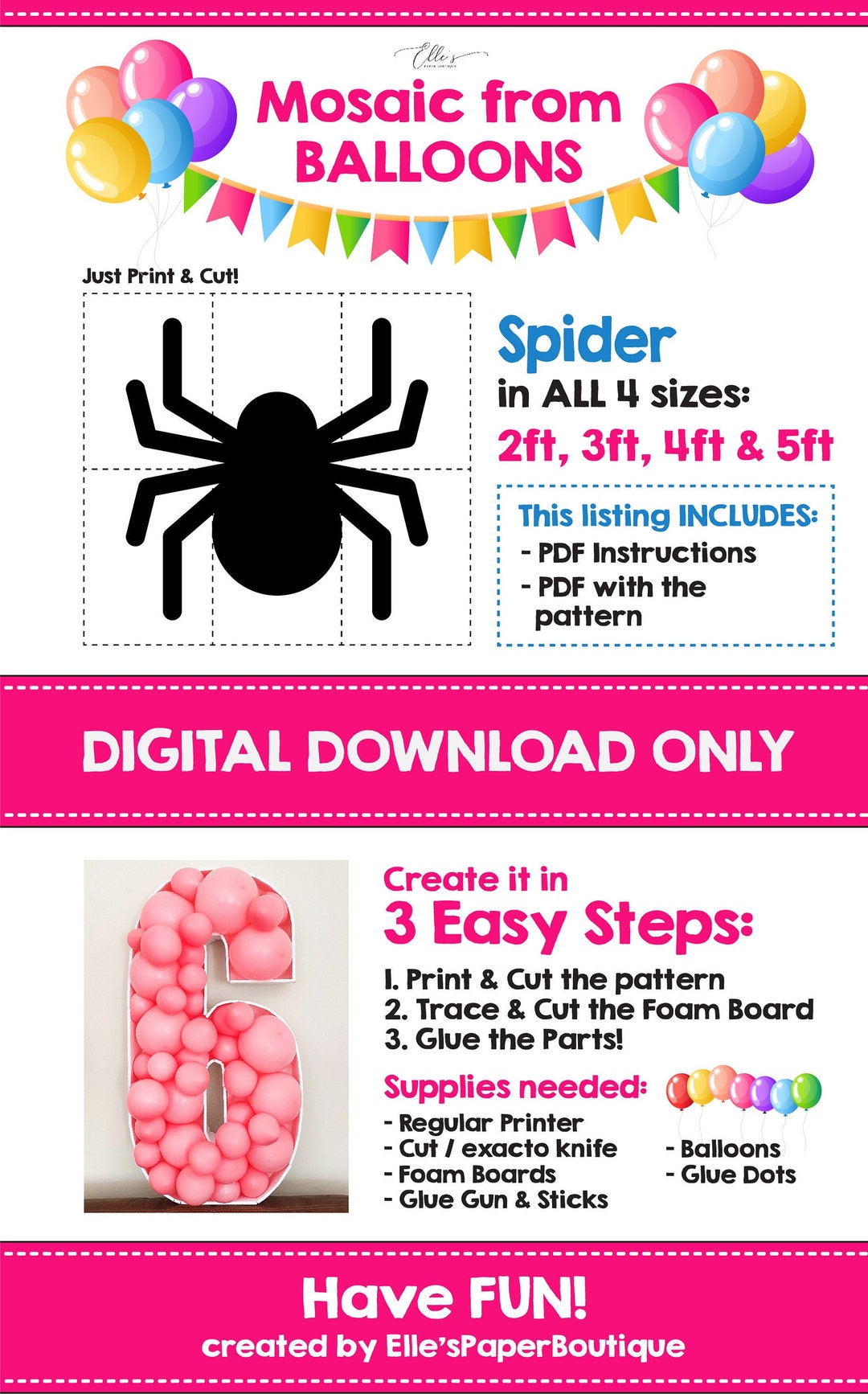 Spider Mosaic Balloons, Mosaic From Balloons, Halloween Balloon Mosaic ...